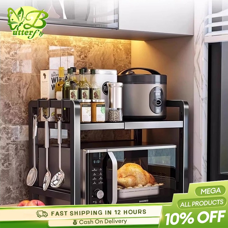 Microwave Rack Oven Rack Rak Dapur Adjustable Retractable Kitchen ...