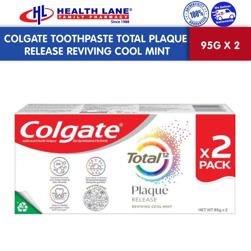 Colgate Total Plaque Release Reviving Cool Mint Toothpaste (95g x 2 ...