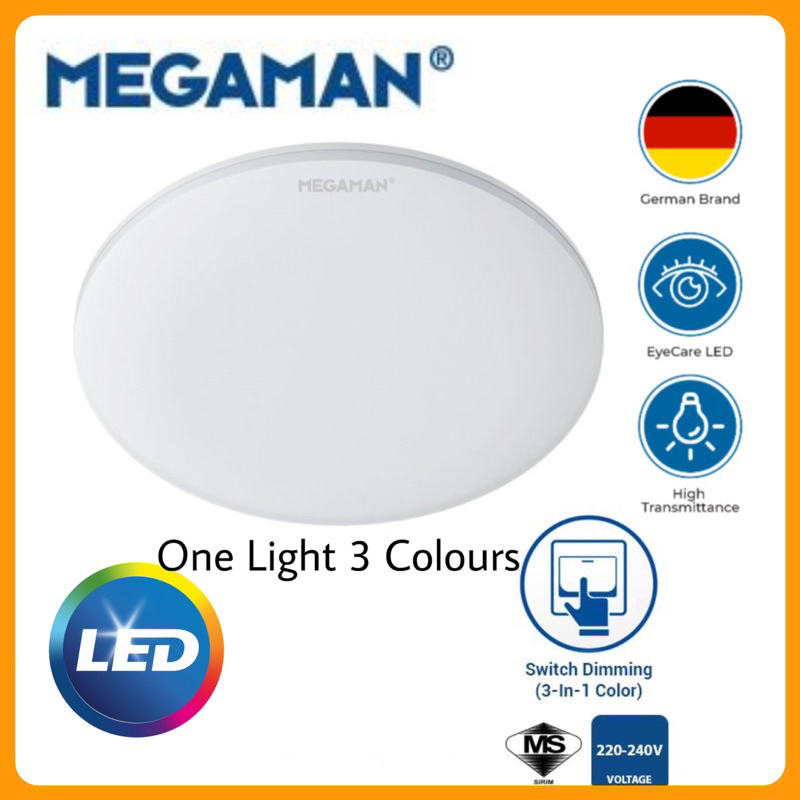 MEGAMAN 3 Colours in One LED Round Surface Ceiling Light 24W/36W 12"/14 ...