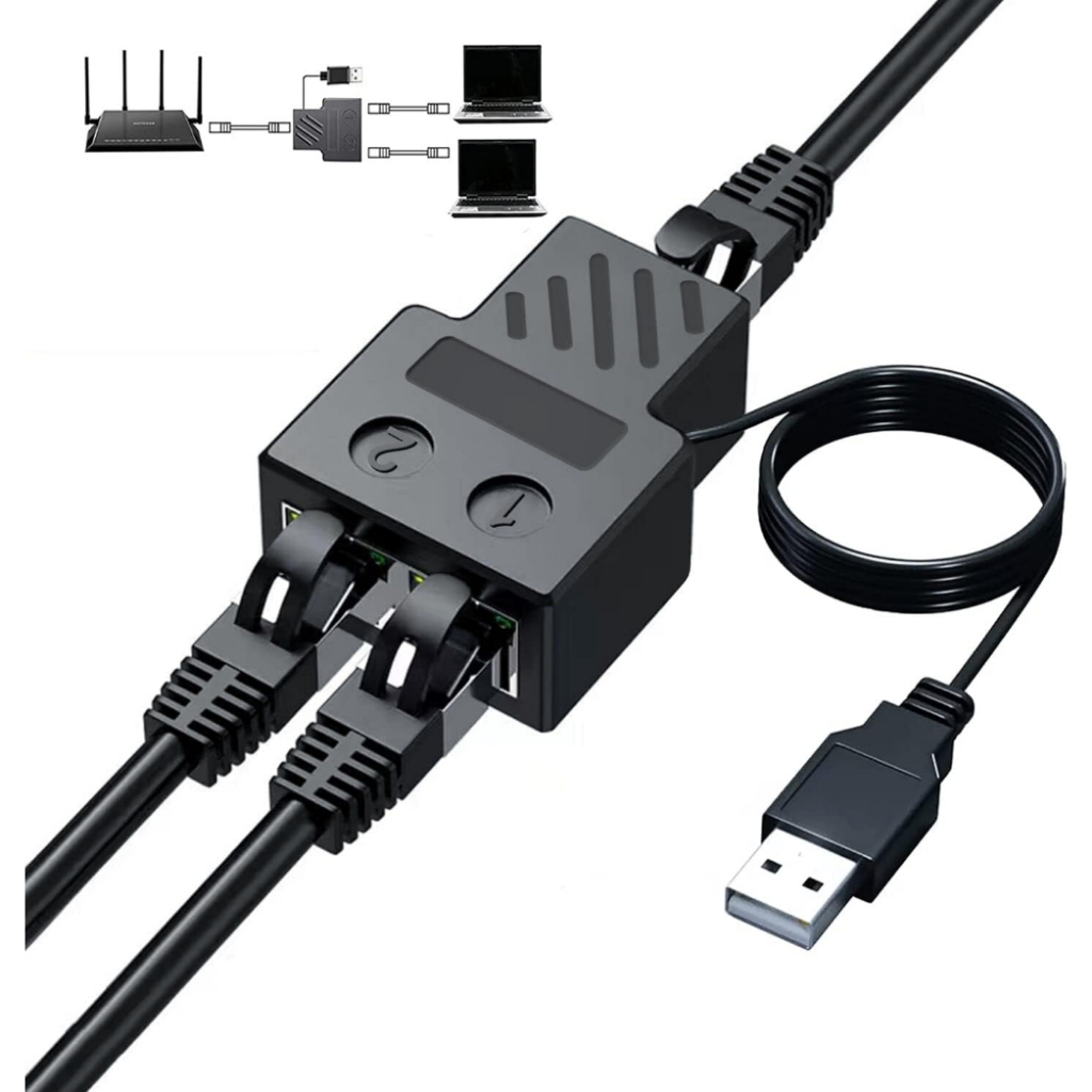 100M RJ45 Splitter 1 to 2 Ethernet Adapter Internet Network Cable ...