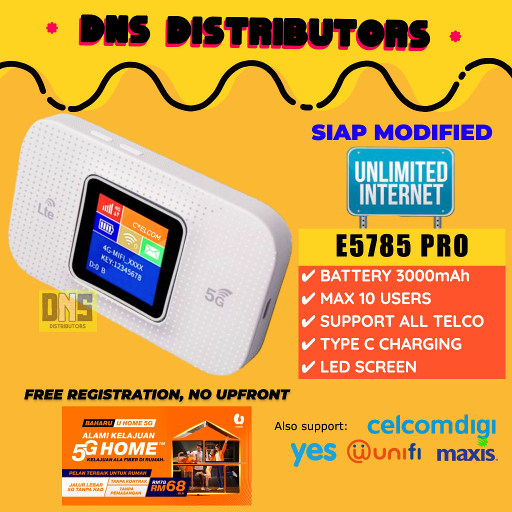 MODIFIED 4G LTE Pocket WiFi Router E5785 PRO MiFi Unlimited WiFi ...