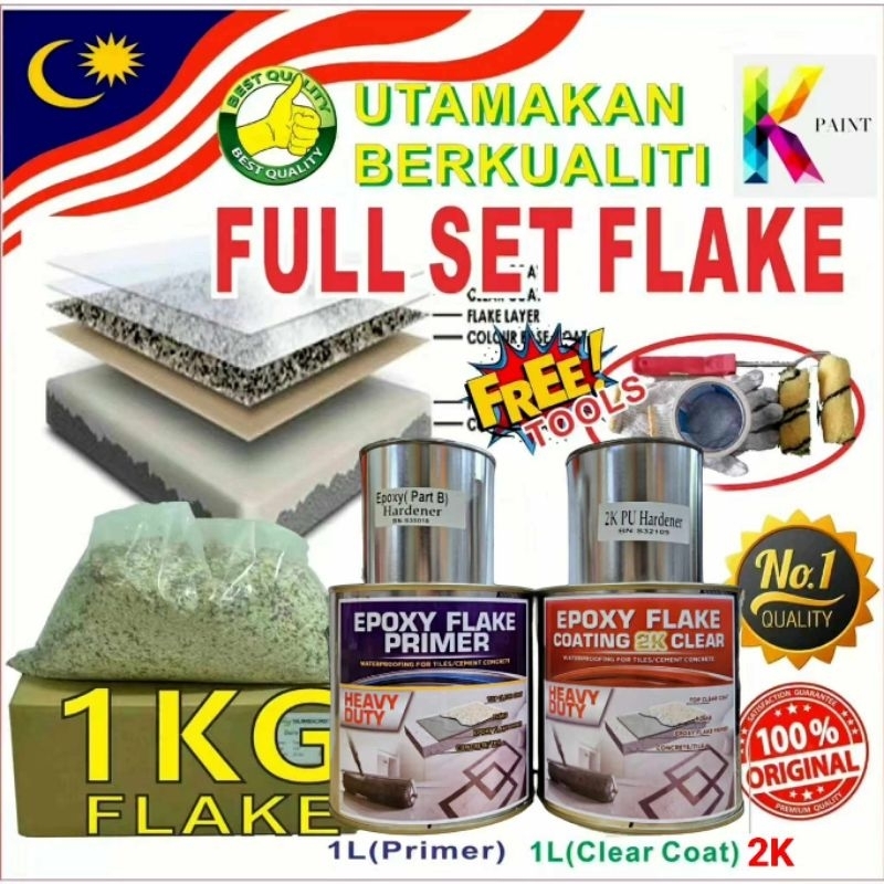 Full Set DIY 2K tahan cuaca Epoxy Flake Coating (Free Tools/ 1KG Flake ...
