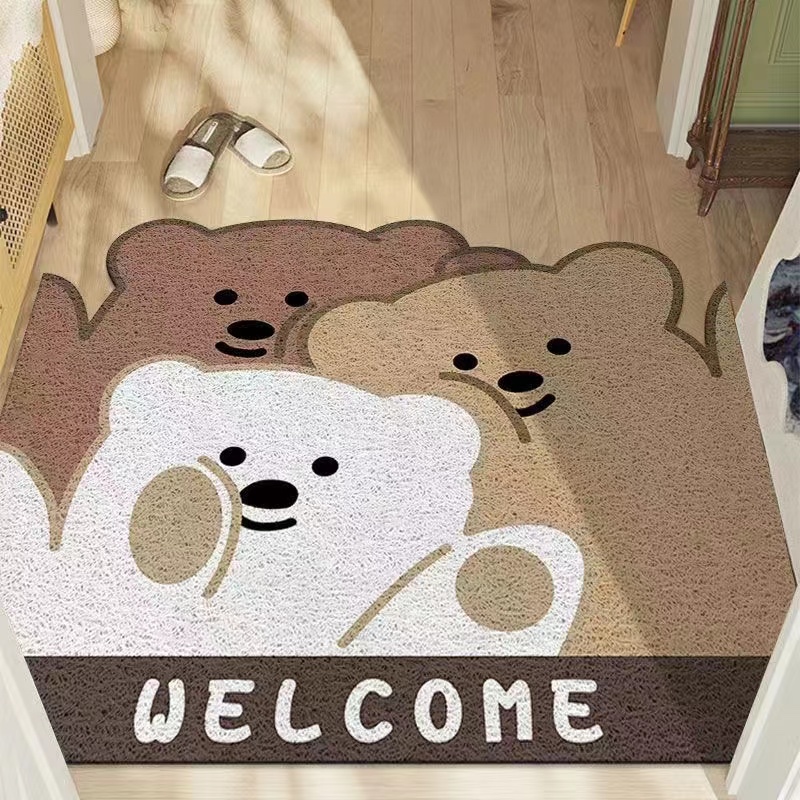 Cute Bear PVC Silk Circle Anti-Slip Floor Mat Welcome Home Entrance ...