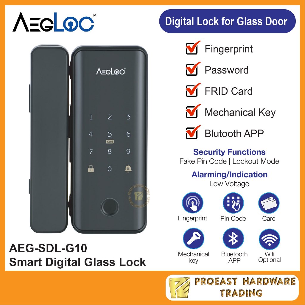 AEGLOC AEG-SDL-G10 Smart Digital Glass Lock / Digital Lock for Glass ...