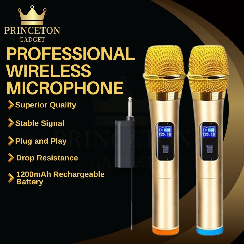 Wireless Microphone UHF Dual Cordless Dynamic Mic System with Rechargeable Receiver for karaoke ...