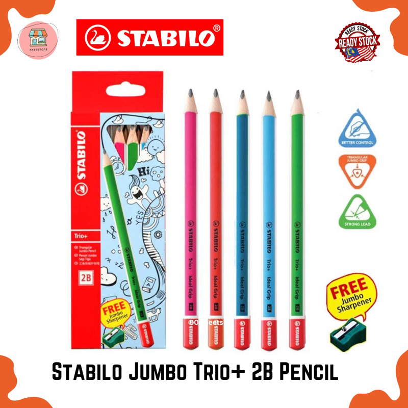 Stabilo Jumbo Trio+ Ideal Grip 2B Pencil (6pcs Per Box) | Shopee Singapore