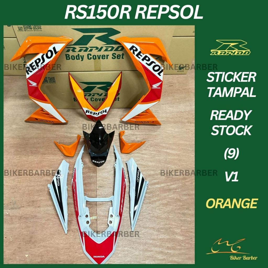 RAPIDO Cover Set Honda Rs150r V1 V2 V3 Repsol (10) Orange Body Coverset (Sticker Tanam) | Shopee ...