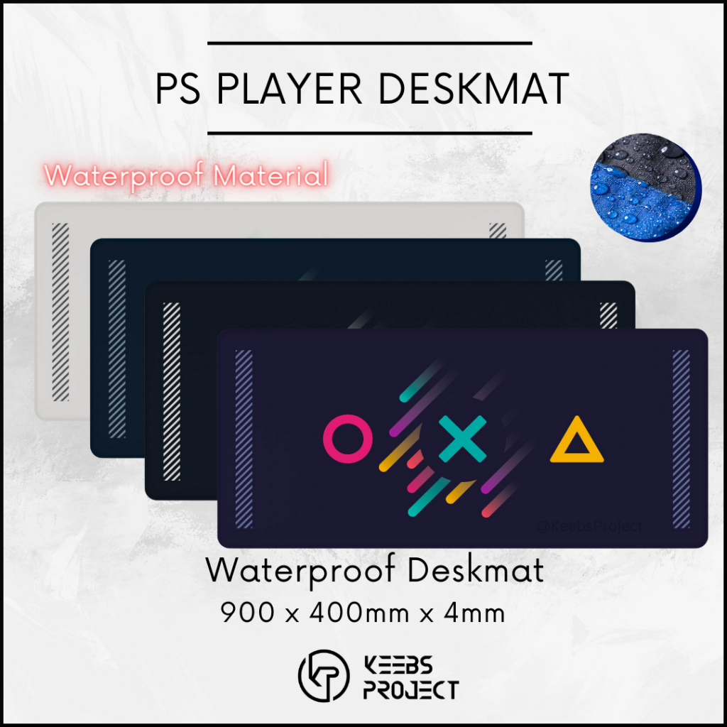 Squid Playstation PS Player Deskmat - Black - White WATERPROOF (900mm x ...