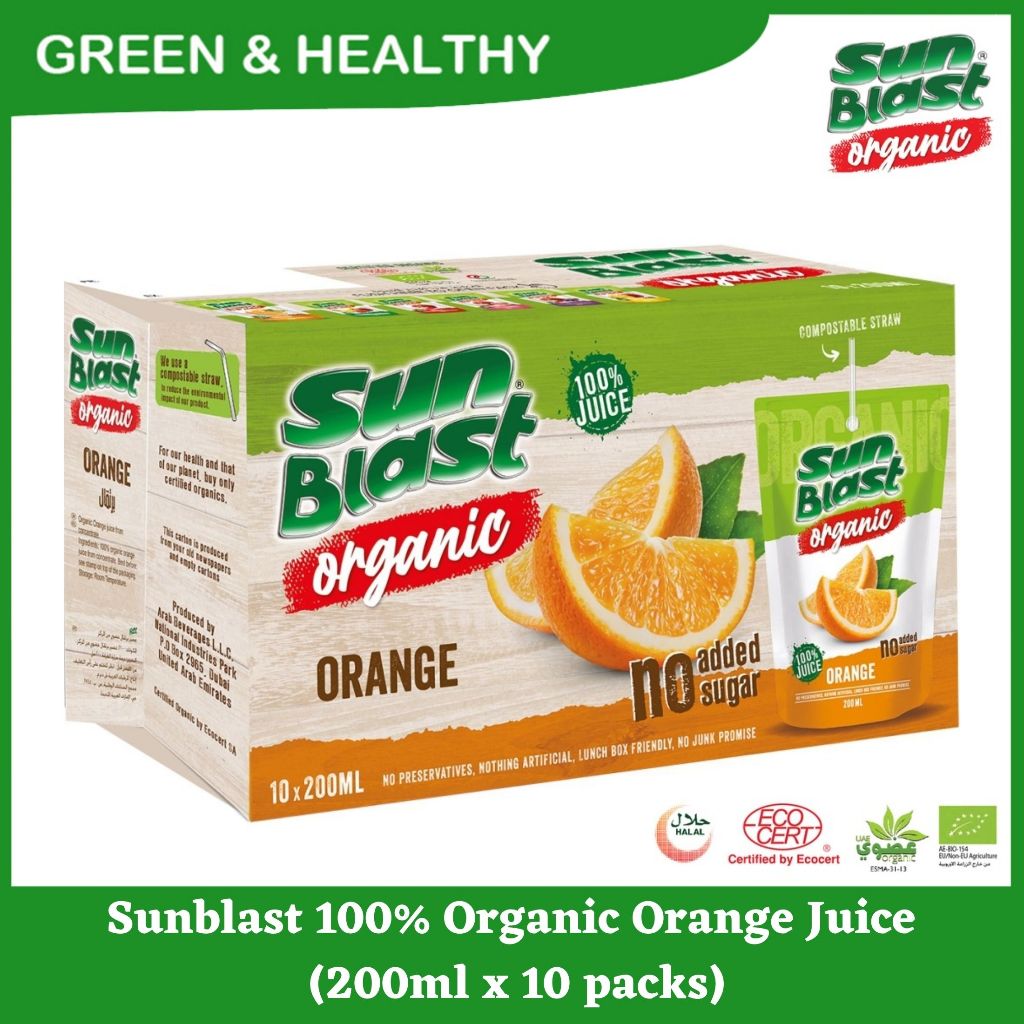 Sunblast 100% Organic Orange Juice (200ml x 10packs) | Shopee Singapore