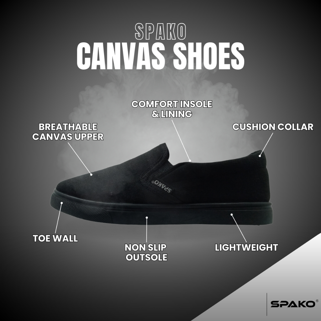 Spako Cushioned CollarCanvas Slip On Black School Shoes Size 28-35 ...