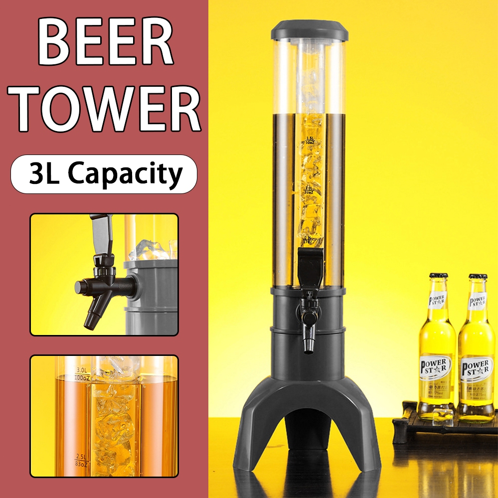 3L Beer Dispenser Tower With Ice Tube Black Drink Wine Juice Barrel ...