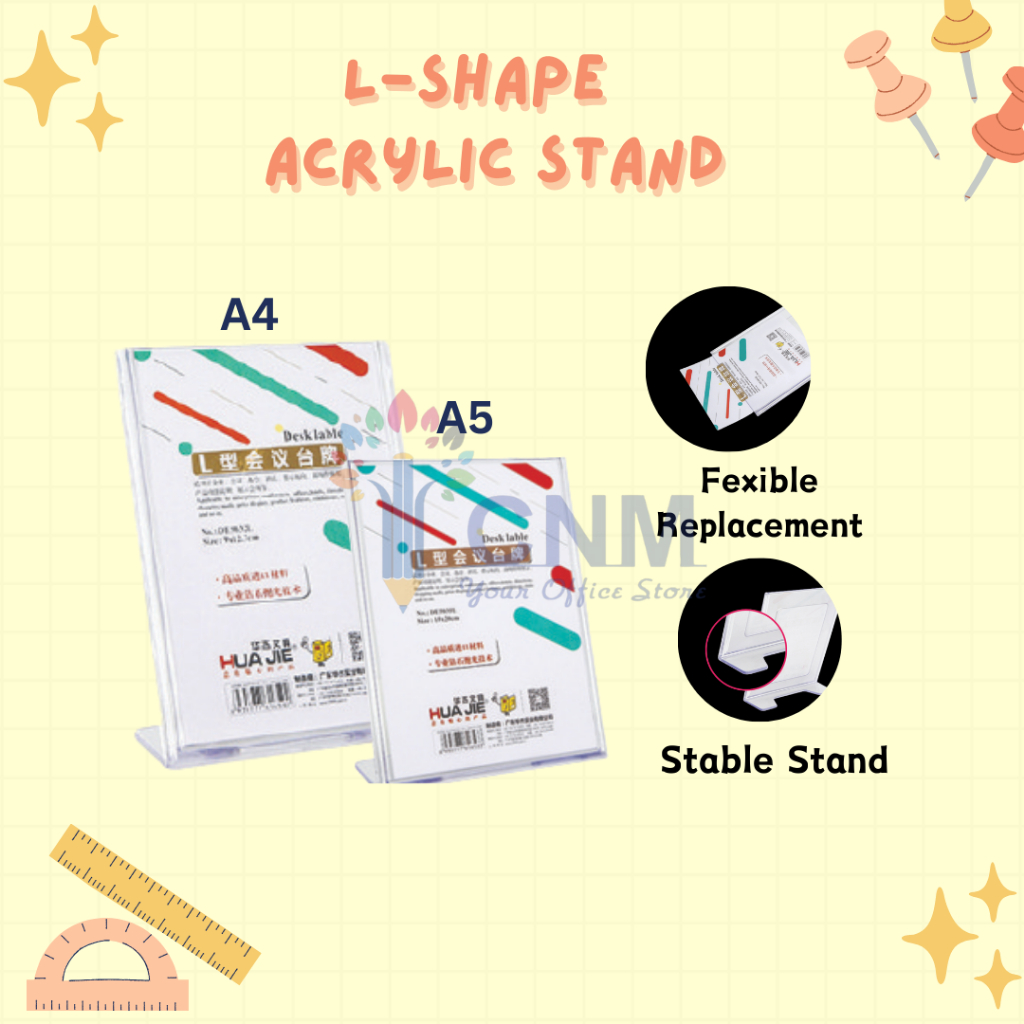 A4 A5 Acrylic L-Shape Display Stand for QR Code Sign Card Table Stand ...