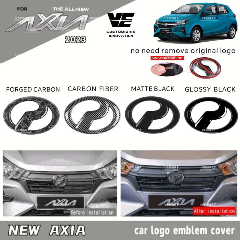 Vemart perodua axia 2023 new car logo emblem frame cover carbon fiber ...