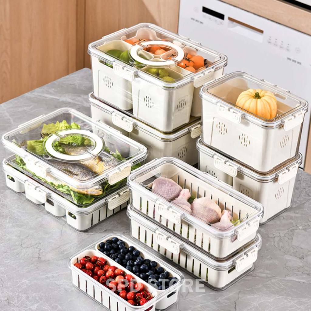 Airtight Drain Food Storage Container with Lid & Removable Compartment ...