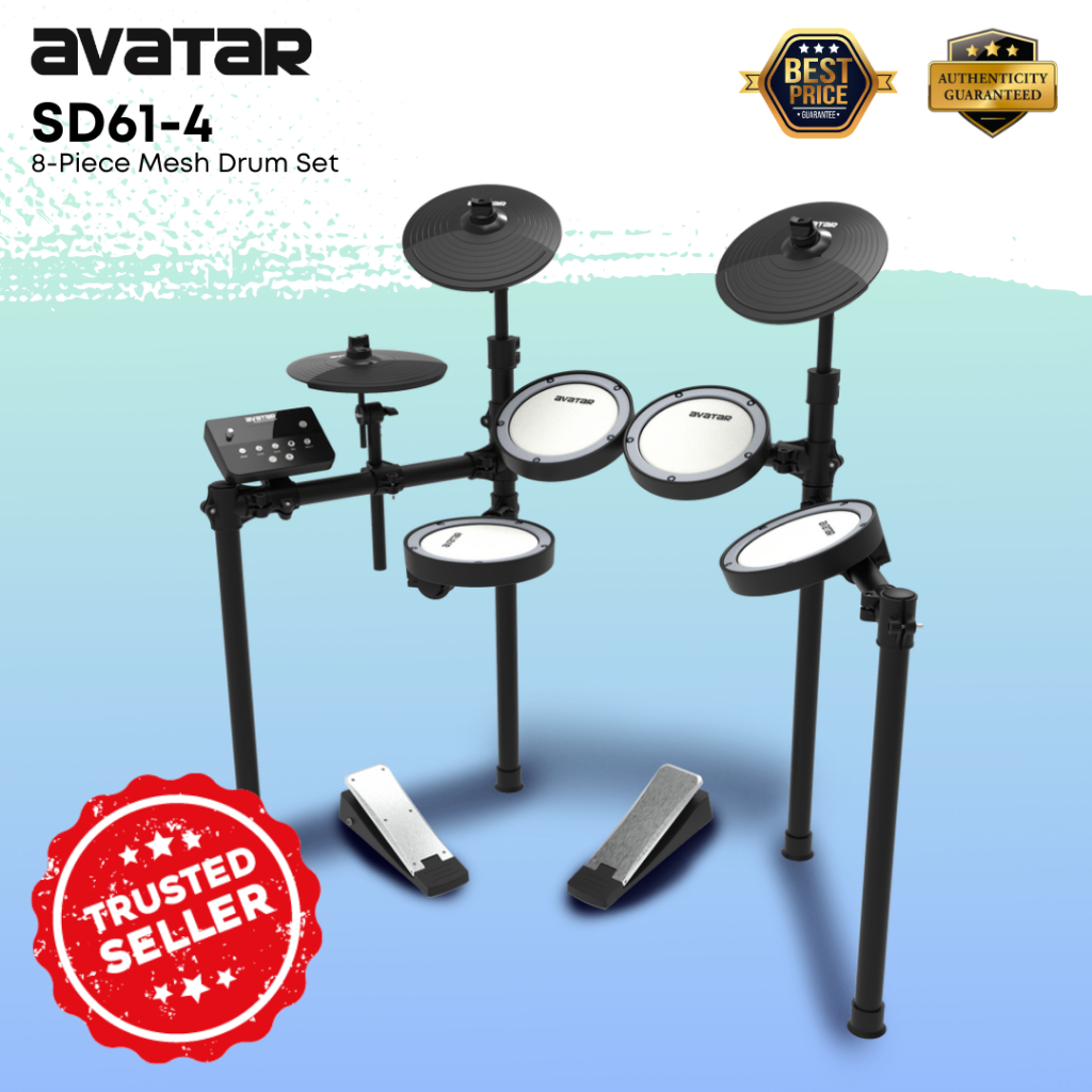 Avatar SD61-4 8-Piece Mesh Kit Electric Drum Set (5PC Drum Pad, 3PC ...