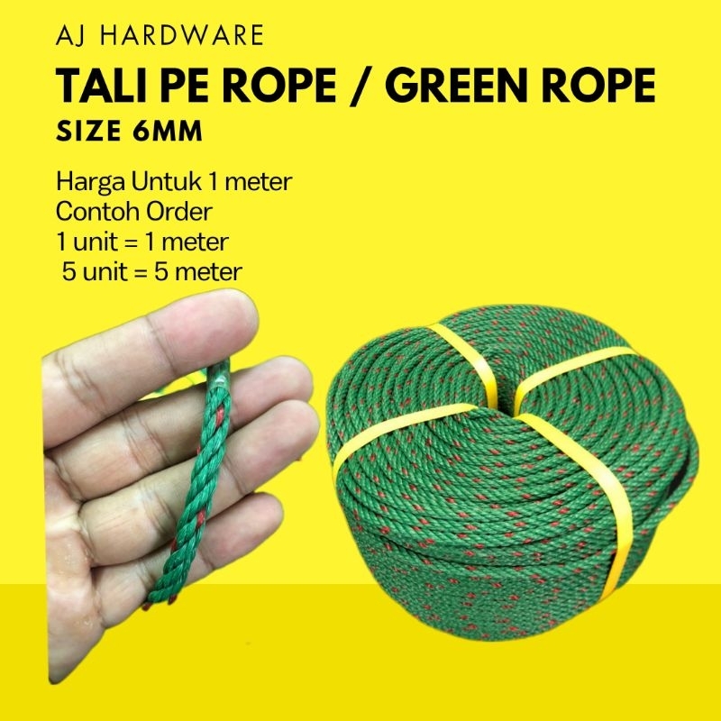 Nylon PE Rope / Tali Nylon PE Rope 6mm Green Colour 1 meter | Shopee ...