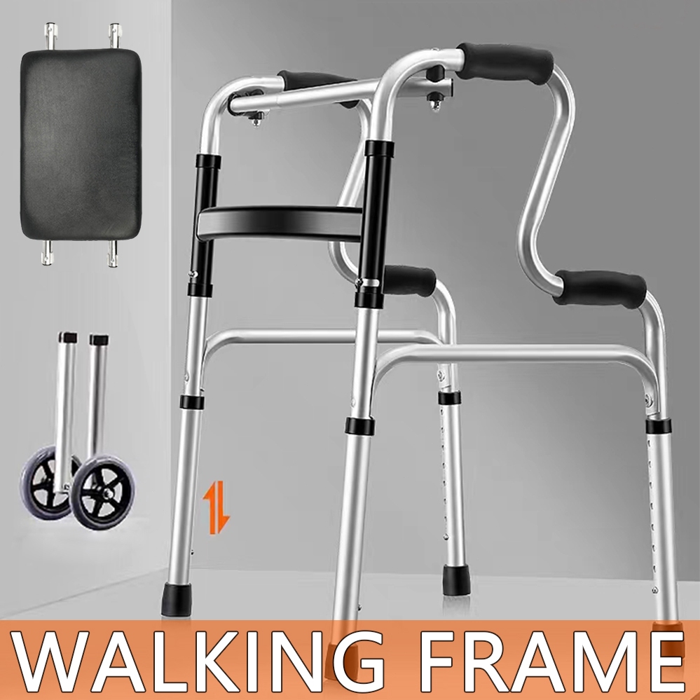 Foldable Elderly Walking Walker with Wheels & Seat Aid Adjustable Frame ...