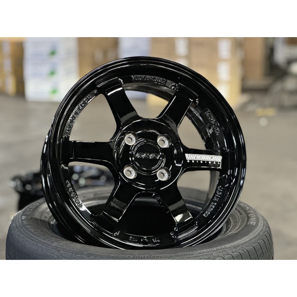 New 15x6.5J AOW TE37 SL Flow Formed Rim (set of 4) Gloss Black 4x100 for Myvi Bezza Axia Saga ...
