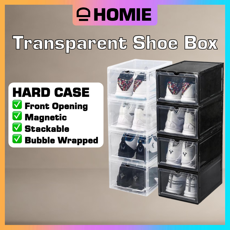 Rak Kasut Bertutup Plastik Kotak Kasut Transparent Keras Box Rack Kasut ...