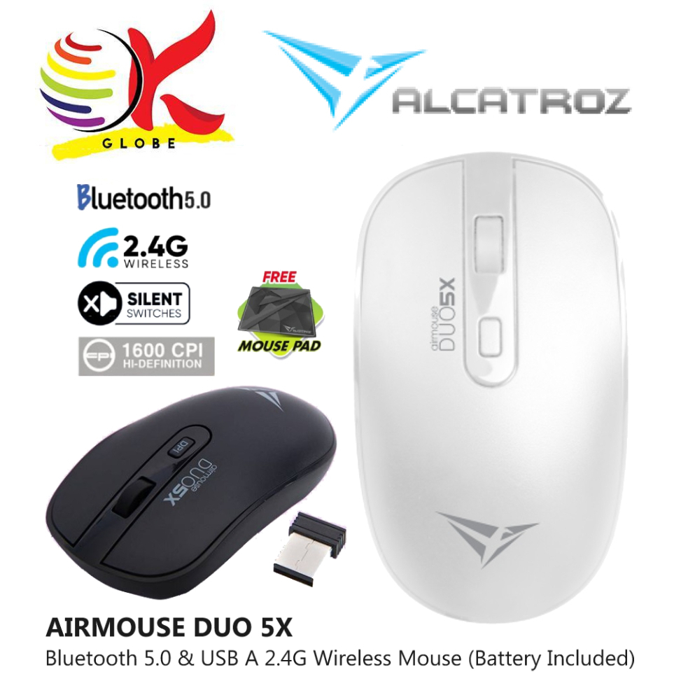 ALCATROZ AIRMOUSE DUO 5X WIRELESS MOUSE BLUETOOTH 5.0 + 2.4G / 1600 CPI ...