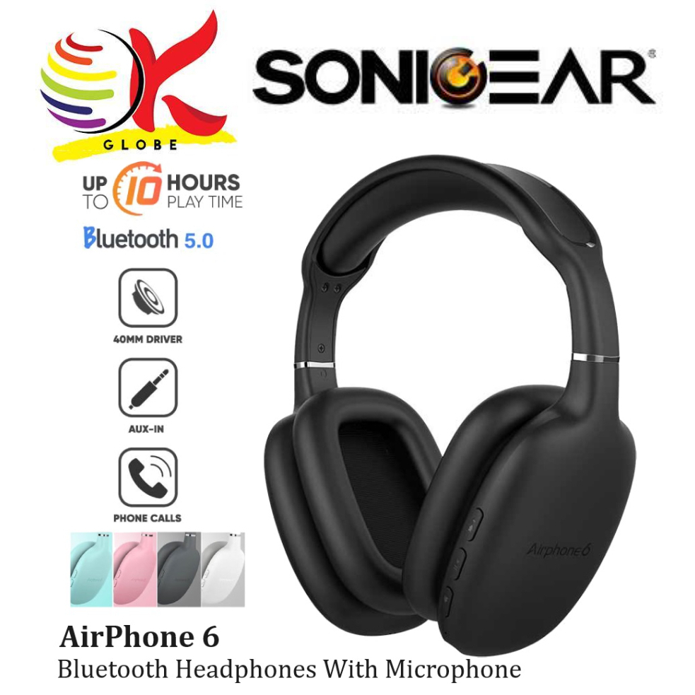 SONICGEAR AIRPHONE 6 WIRELESS BLUETOOTH HEADPHONES WITH MIC UP TO 10 ...