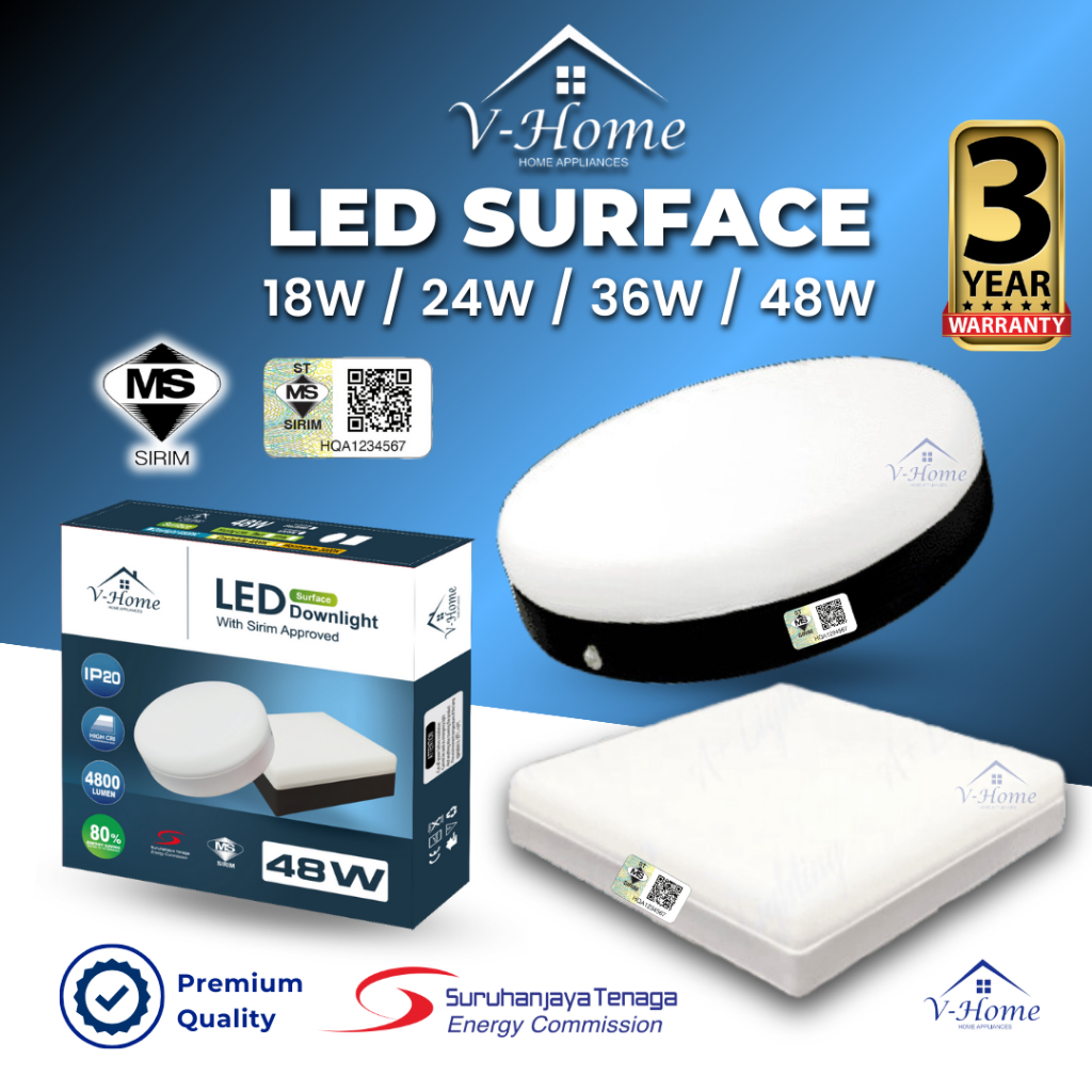 [SIRIM] VHome LED Borderless Surface Downlight 18W 24W 36W 48W Round ...