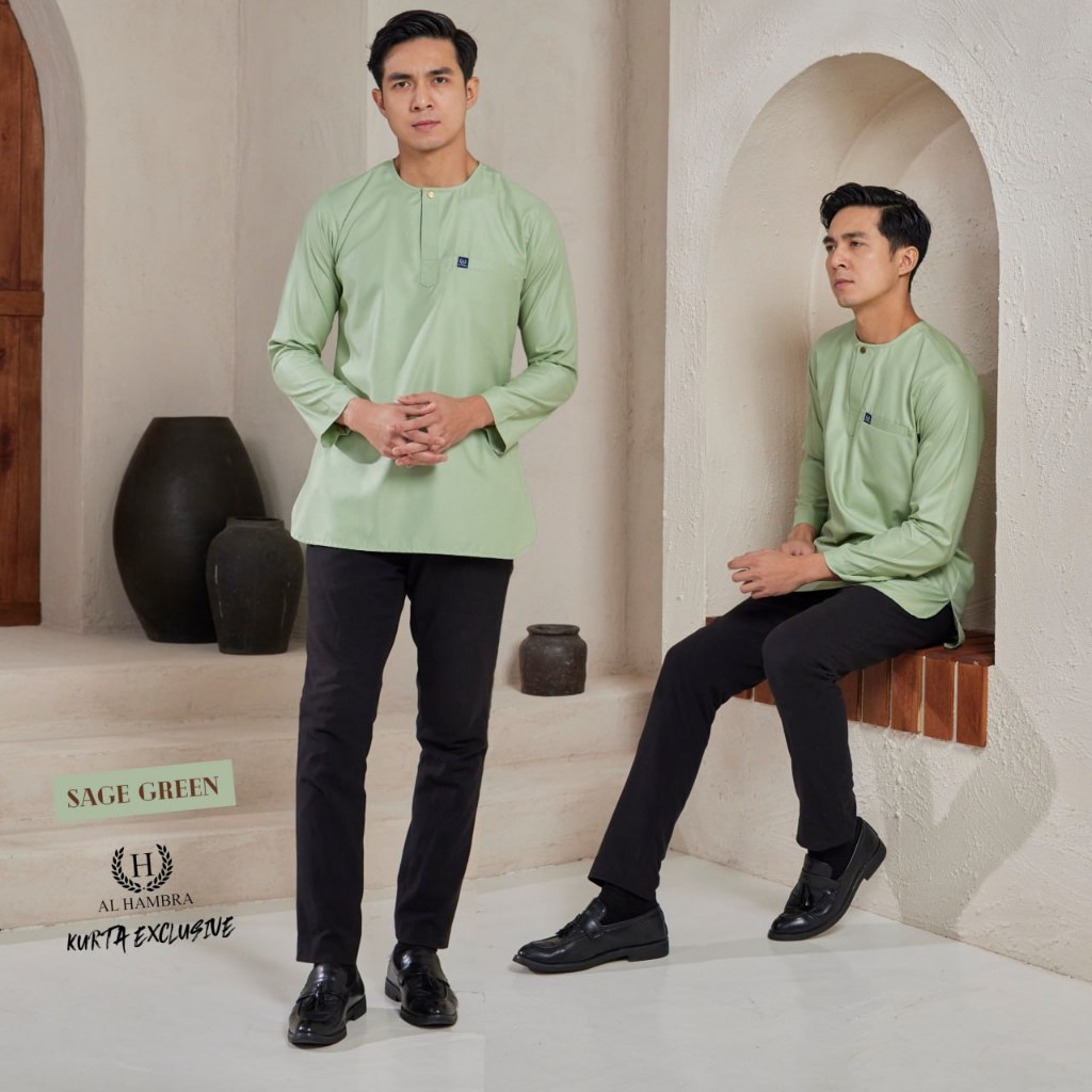BAJU KURTA AL HAMBRA | SAGE GREEN | HITAM | BURGUNDY | OREN BATA ...