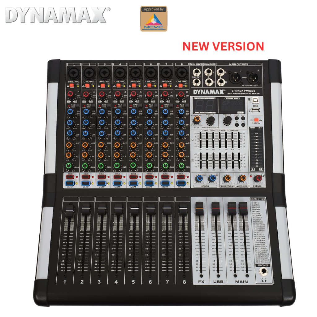 DYNAMAX PM8300 8-Channel 300W x 2 Powered Mixer With USB / Bluetooth ...
