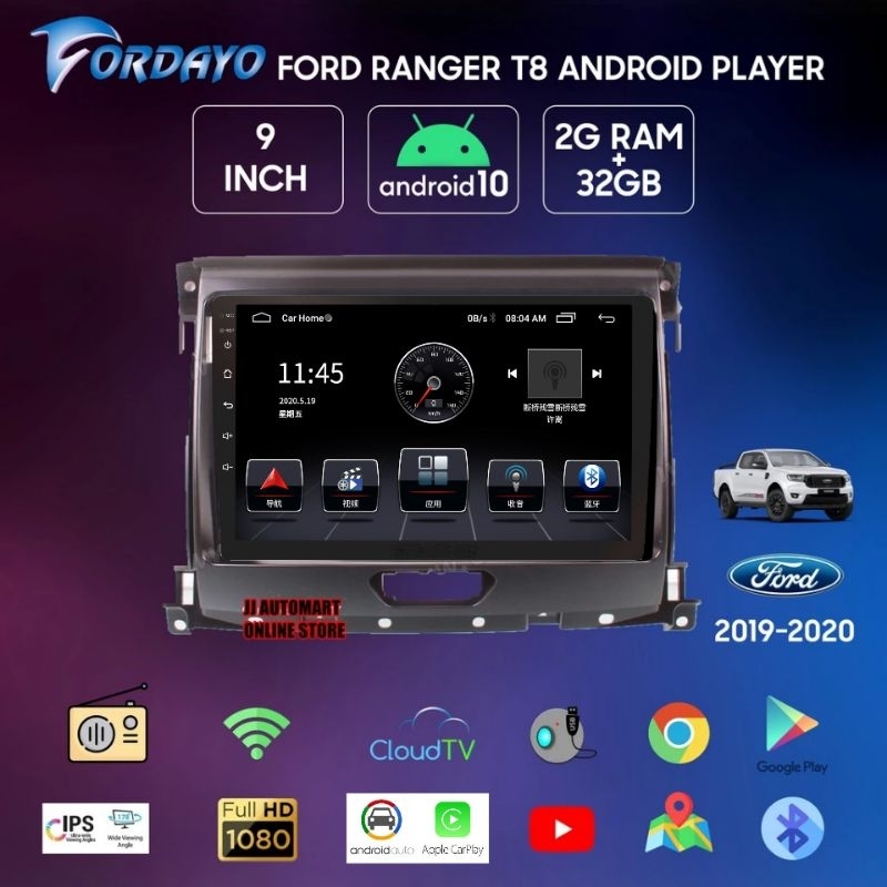 fordayo Ford ranger T8 2019 - 2020 9 Inch car android player with ...