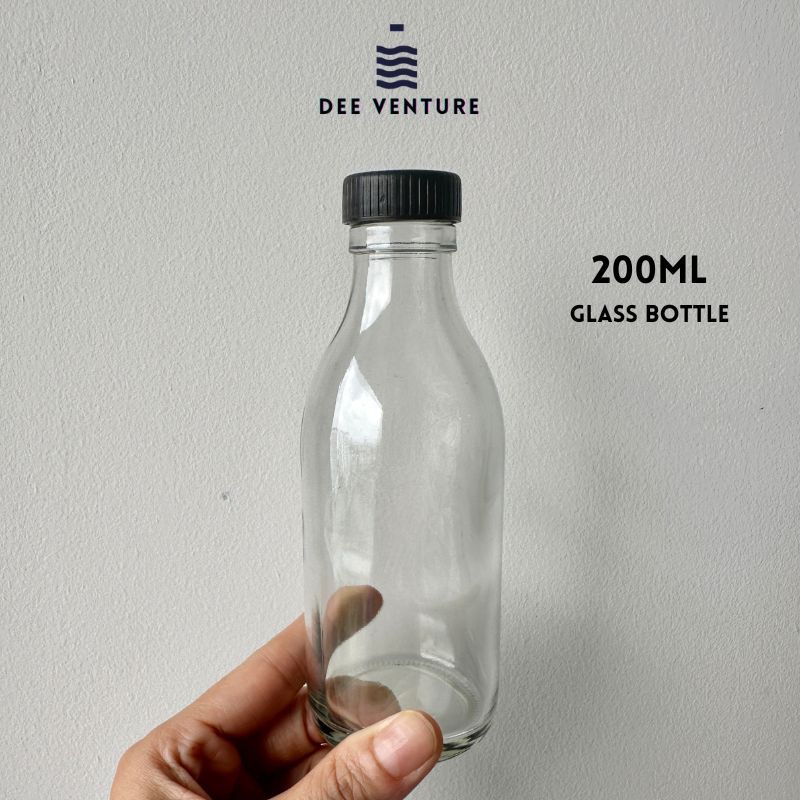 200ml Round Glass Bottle with Cap and Insert for drinks and beverages ...