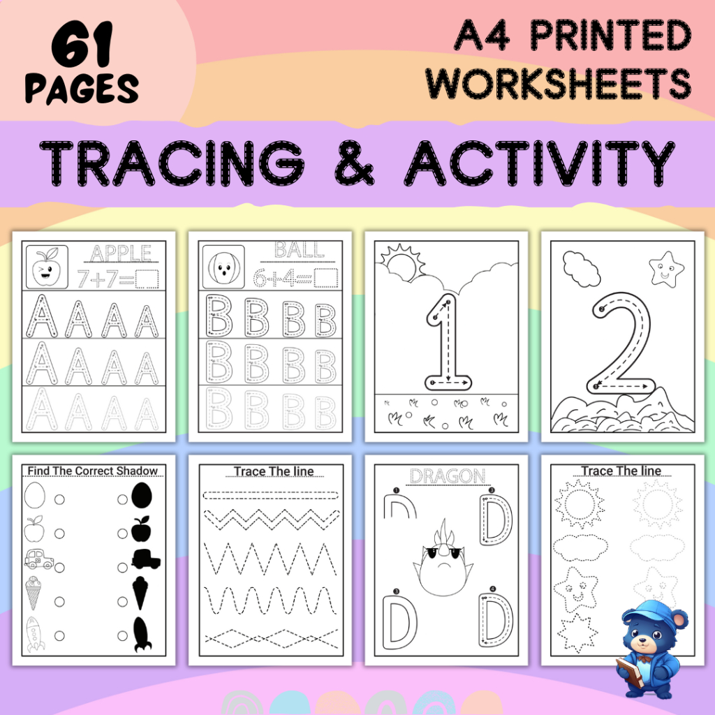 Tracing and Activity Worksheets for Kids | Printed Exercises | Latihan Cuti Sekolah Untuk Kanak ...