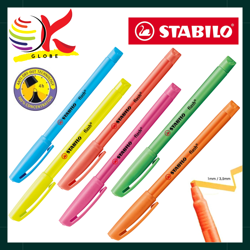STABILO FLASH HIGHLIGHTER EXTRA THIN TIP 1+3.5MM TWO LINE WIDTH TEXT ...