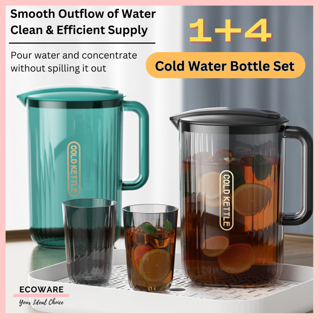 ECOWARE 2200ML Cold Kettle Water Jug Set With 4 Cup/Drinking Glass ...