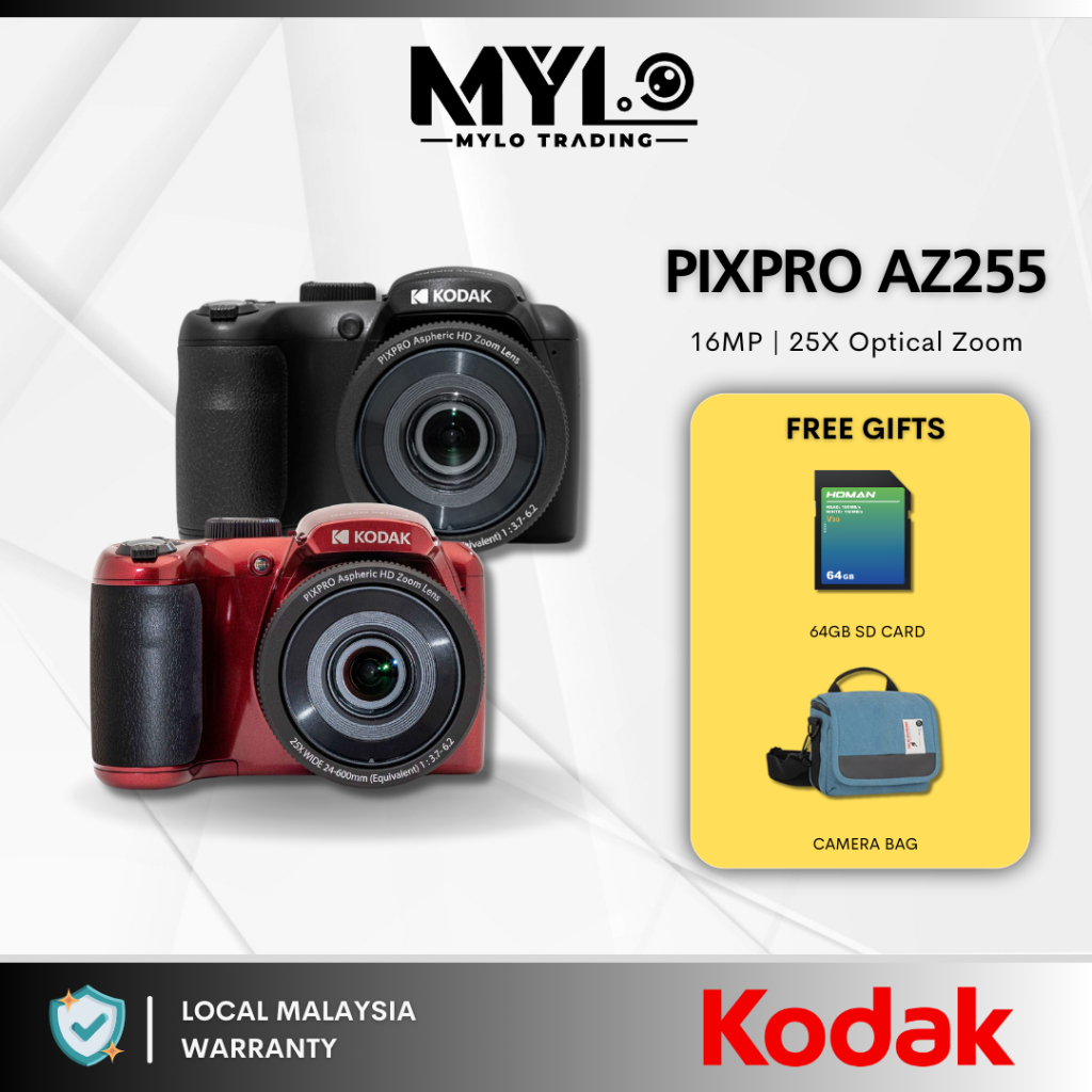 KODAK PIXPRO AZ255-BK 16MP Digital Camera 25X Optical Zoom 24mm Wide ...