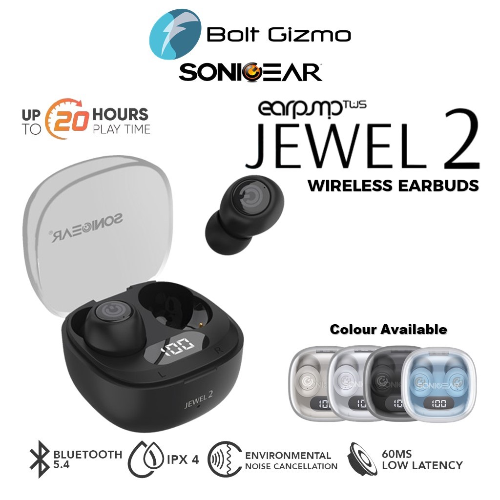 SonicGear EarPump TWS Jewel 2 Bluetooth 5.4 Wireless Earbuds IPX4 ...