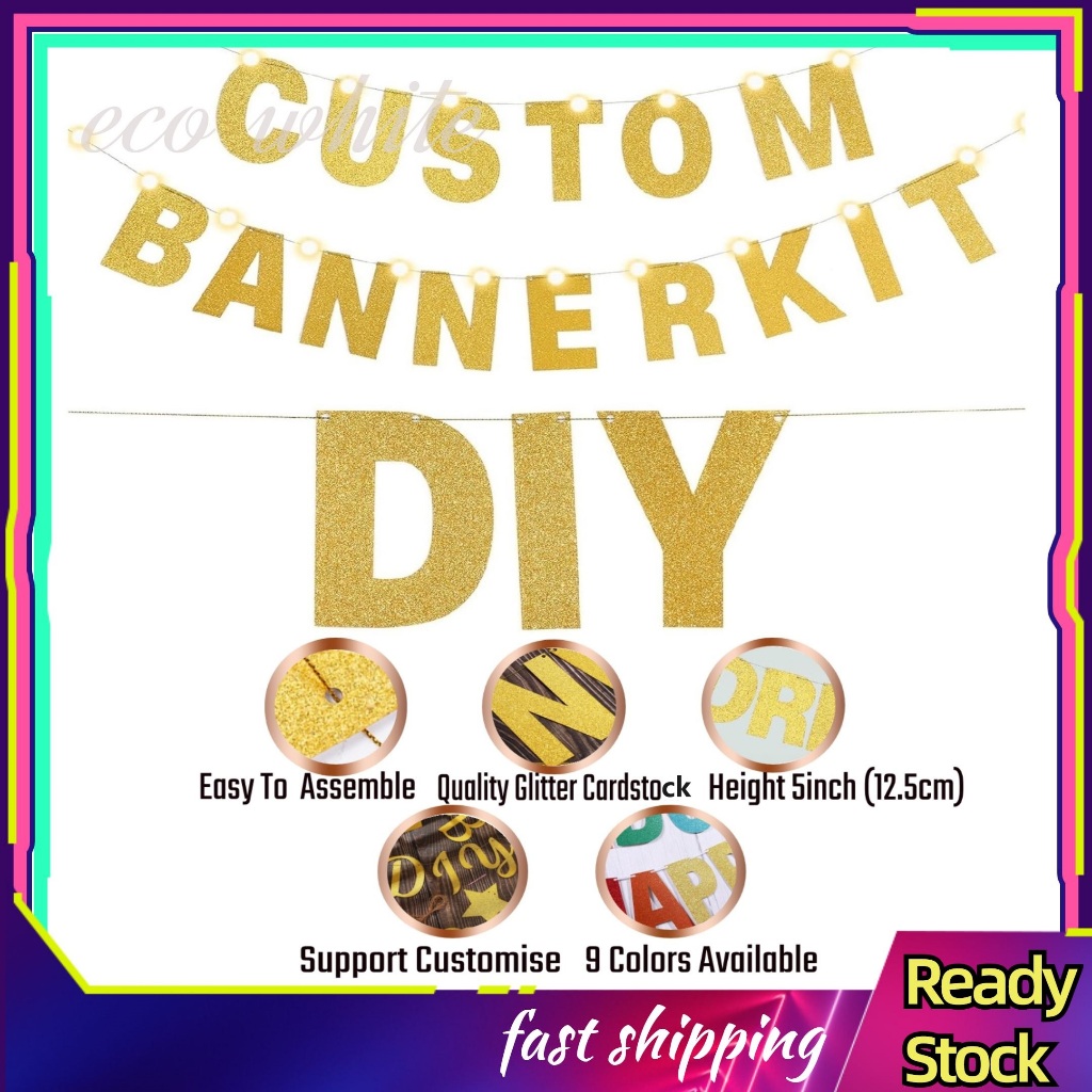 Customize Banner Gold Alphabet Letter DIY Glitter Banner Name Phrase ...
