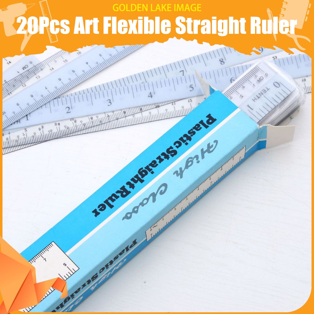 20Pcs Plastic Straight Ruler 15cm 20cm 30cm Student Flexible Stationery ...