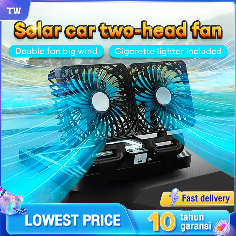 Solar Fan Car Strong Dual Fan Air Conditioning Double Booster Cooler ...
