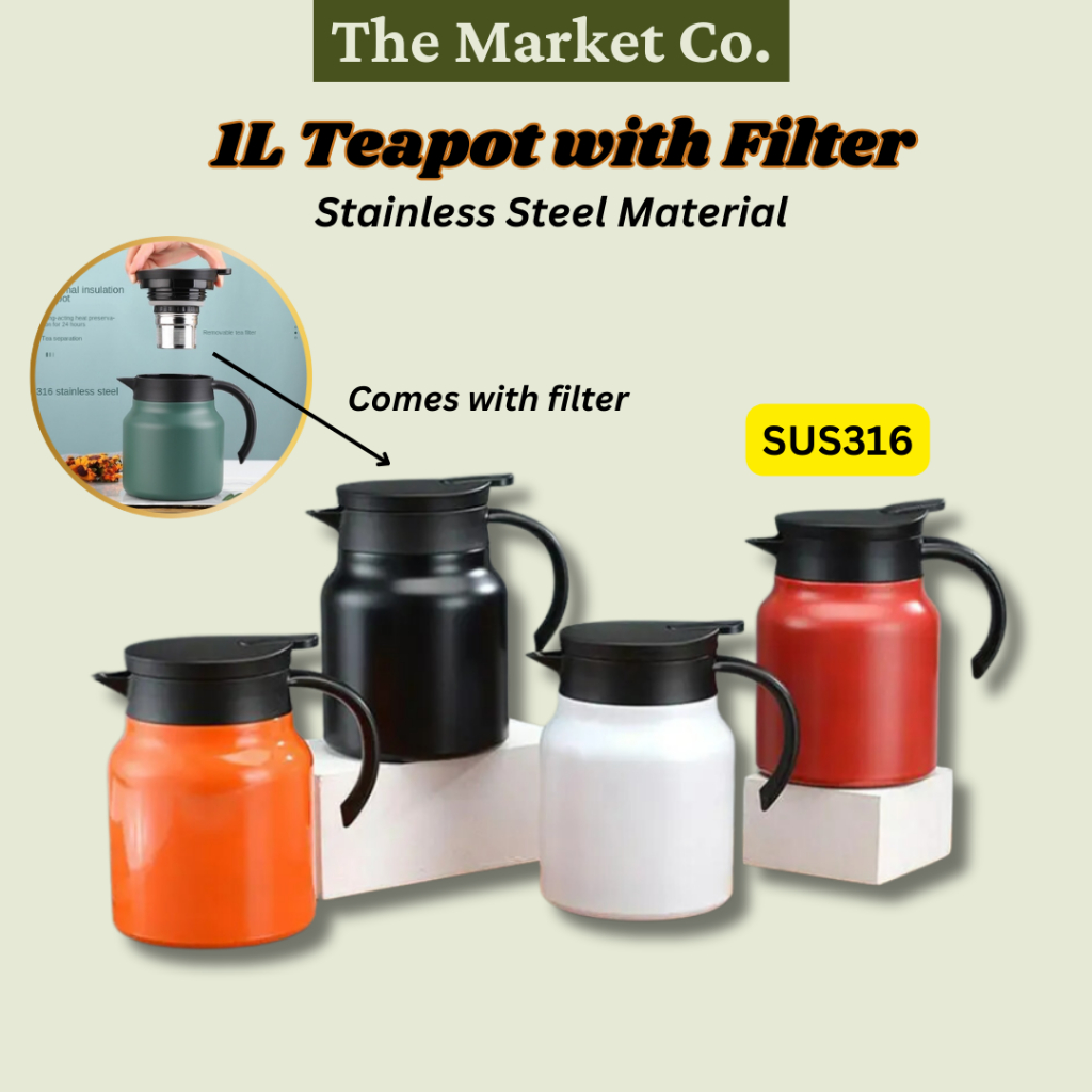 Teapot Coffee Pot with Filter Teh Jug Jar 316 Stainless Steel Teko Tong ...
