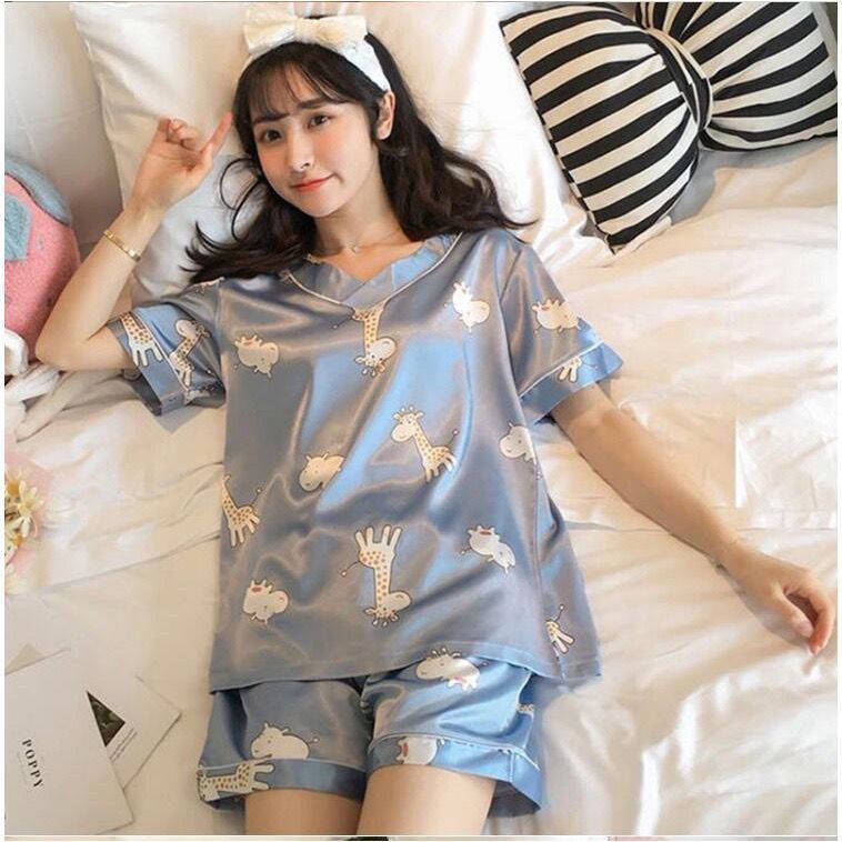 Woman Sleepwear Wanita Baju Tidur Silk Satin Pyjamas Set Short Sleeve ...