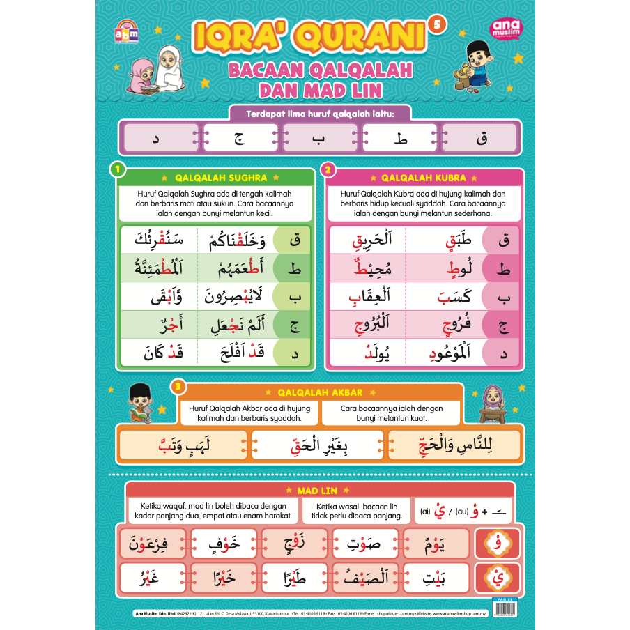 POSTER IQRA' QURANI 5 - BACAAN QALQALAH DAN MAD LIN ~ ANA MUSLIM ...