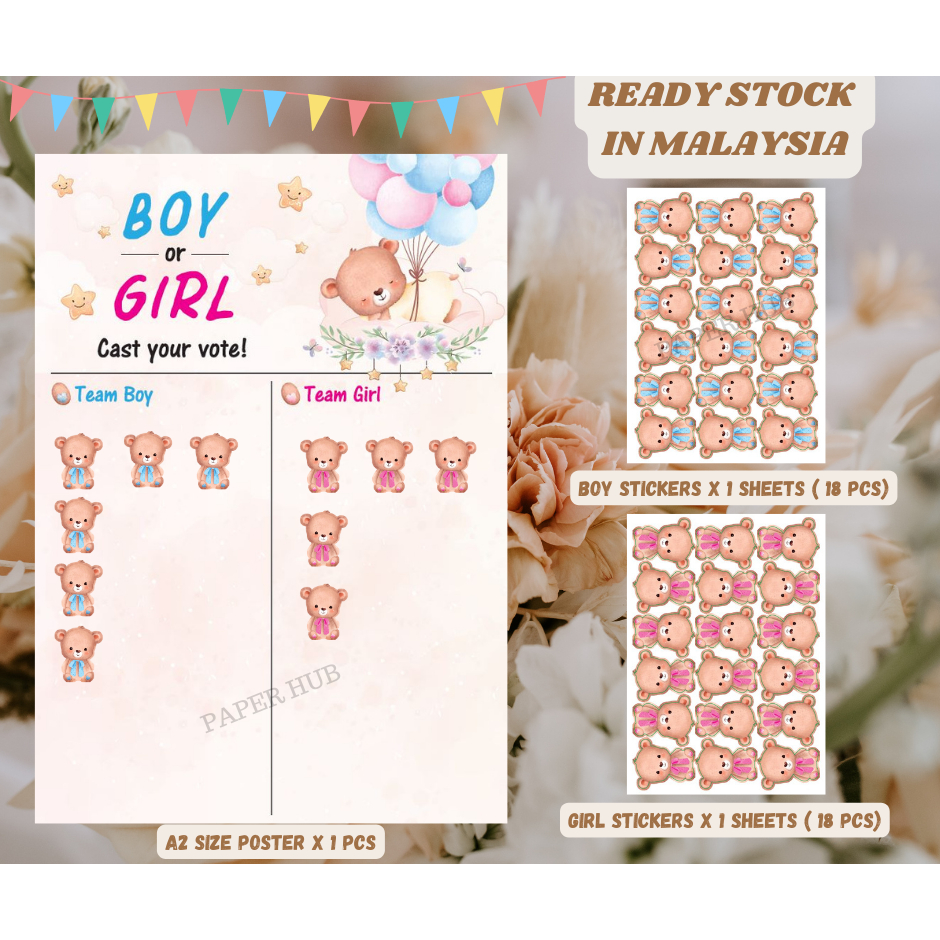 2024 New Design Gender Reveal Voting Poster with Sticker boy & girl/ He ...