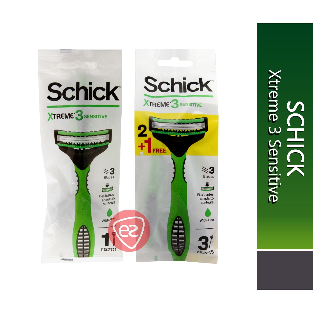 SCHICK XTREME 3 SENSITIVE DISPOSABLE SHAVING RAZOR ( 1 RAZOR / 2+1 FREE ...
