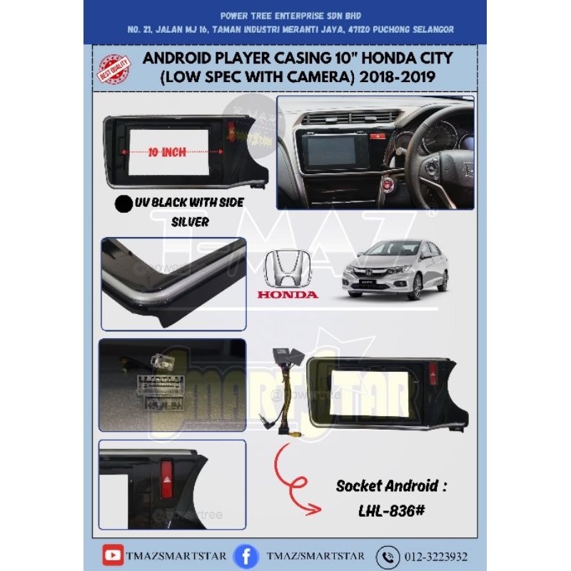Android Player Casing 10" Honda City 2018-2019 (Low Spec with Reverse ...