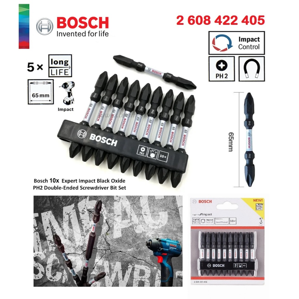 Bosch 10-piece PH2 x 65mm Impact Control Torsion Screw Bit | Shopee ...
