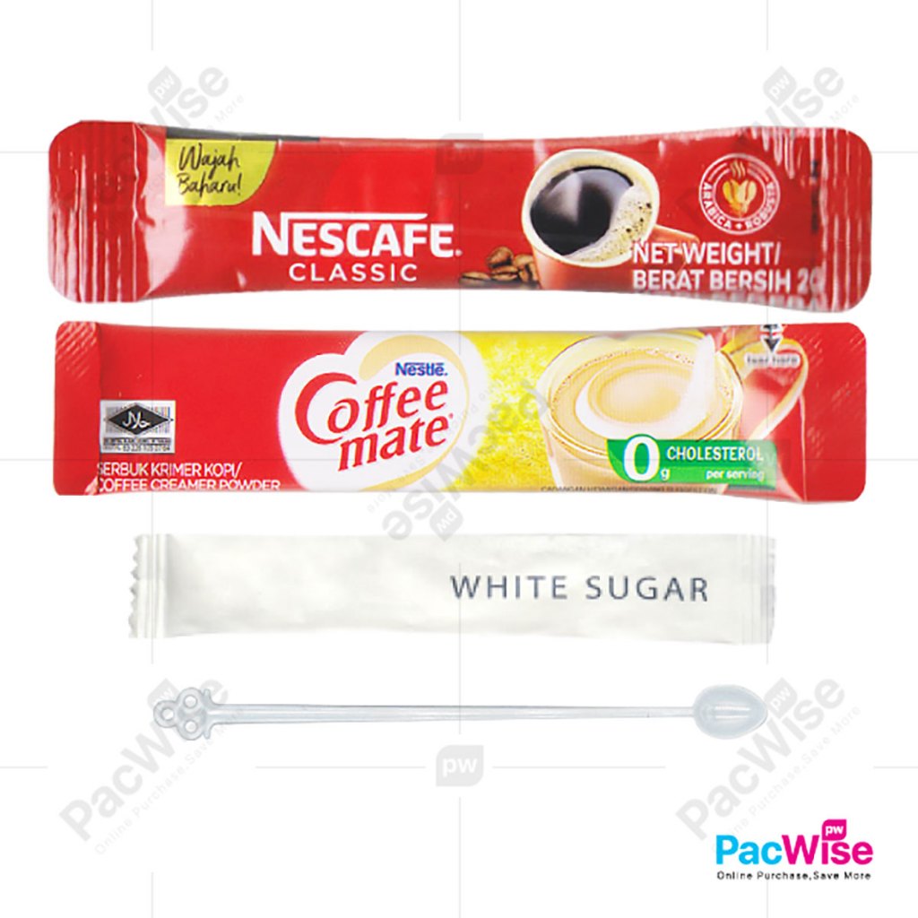 Nescafe Classic Sachet+Nestle Coffeemate+White Sugar Sachet+Plastic ...