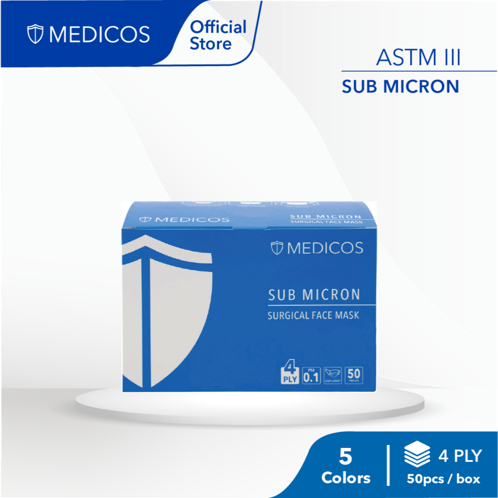 MEDICOS Sub Micron Surgical Face Mask 4 Ply ASTM Level 3 - Assorted ...