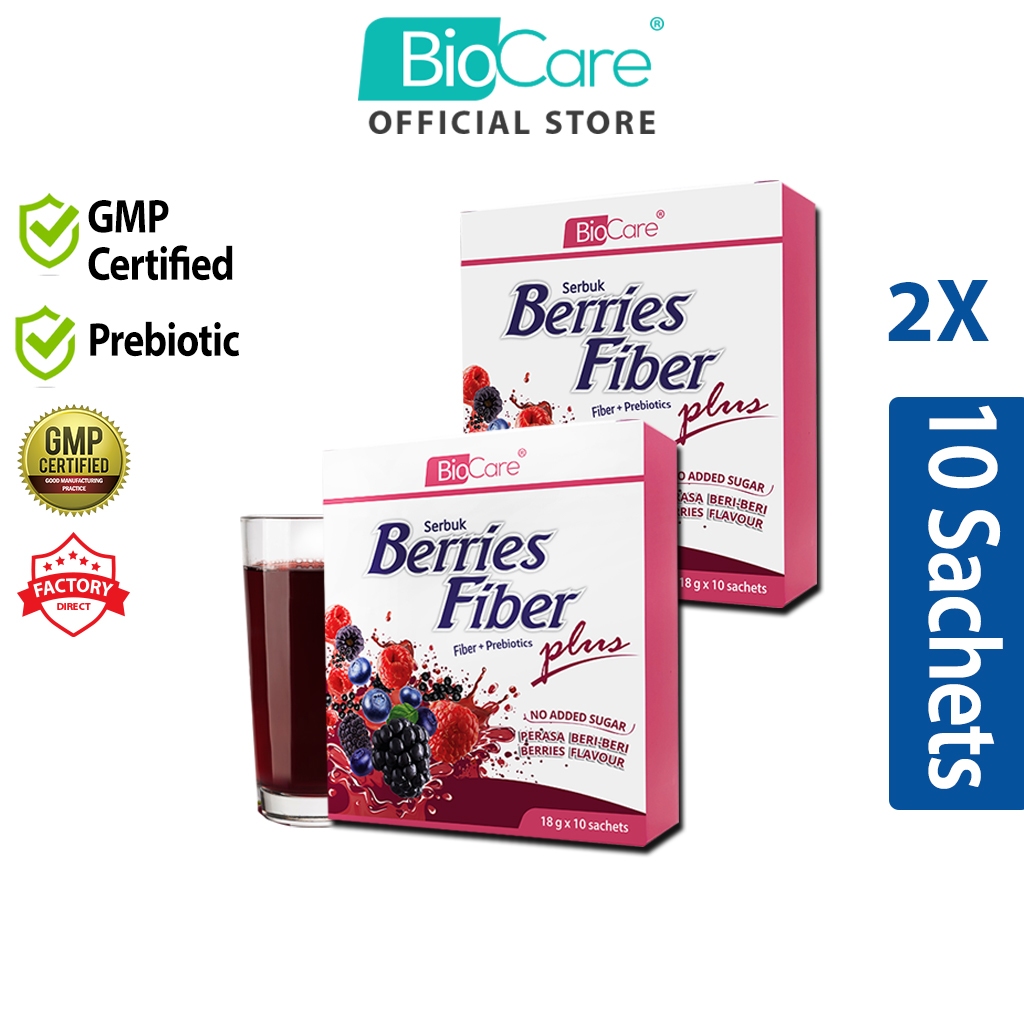 Biocare Berries Fiber Plus Detox Prebiotic 18g ( 2X 10 Sachets ...