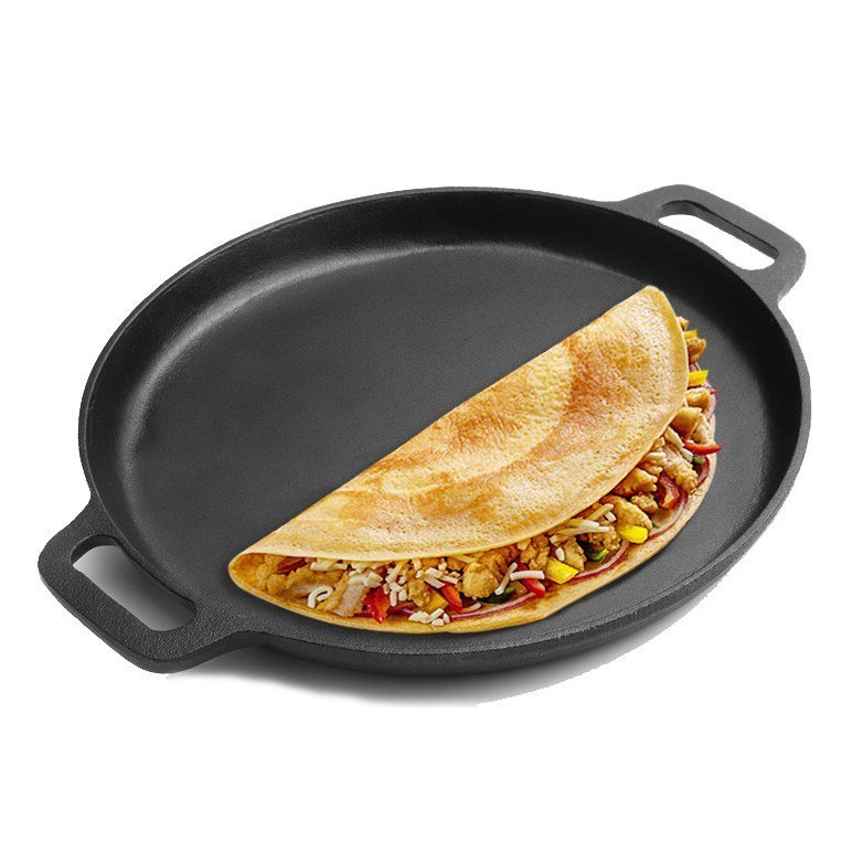 Pre-seasoned 34cm Pure Cast Iron Double Handles Skillet Frying Pan Non ...