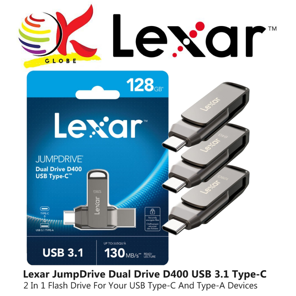 LEXAR JUMPDRIVE DUAL DRIVE D400 USB 3.1 TYPE-C OTG FLASH DRIVE FLASH ...